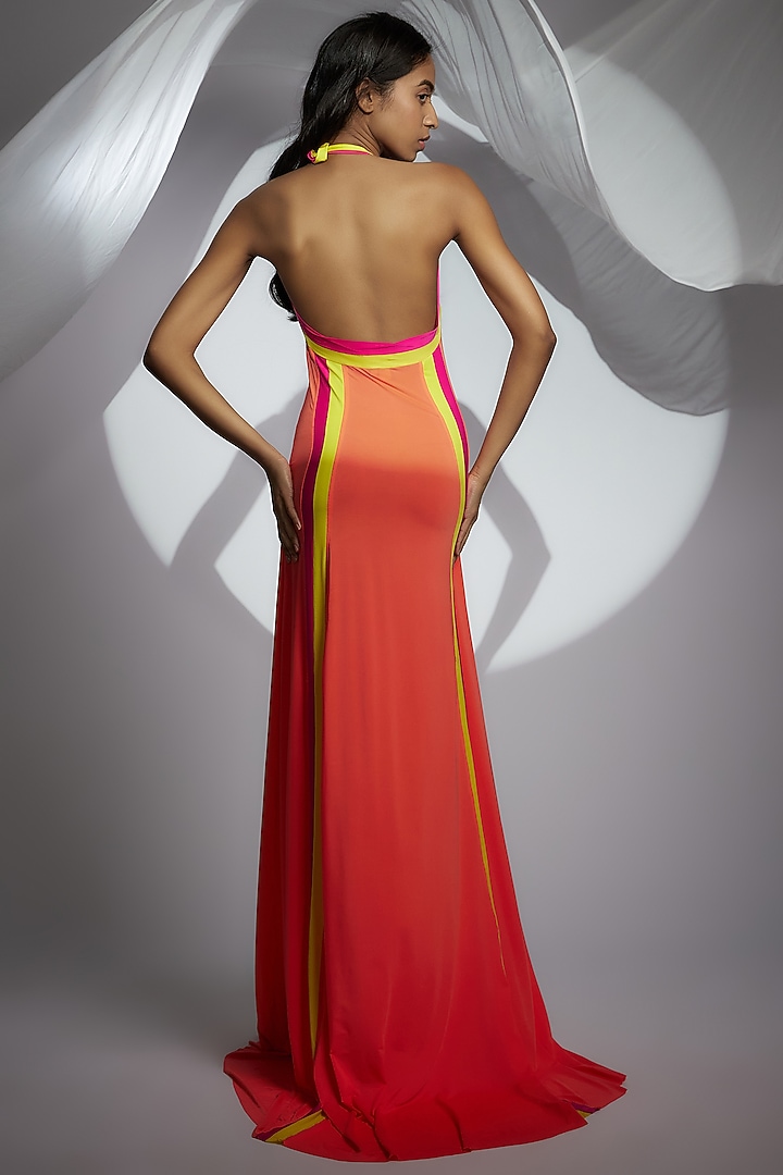 Orange Color-Blocked Halter Gown by Wendell Rodricks at Pernia's Pop Up ...