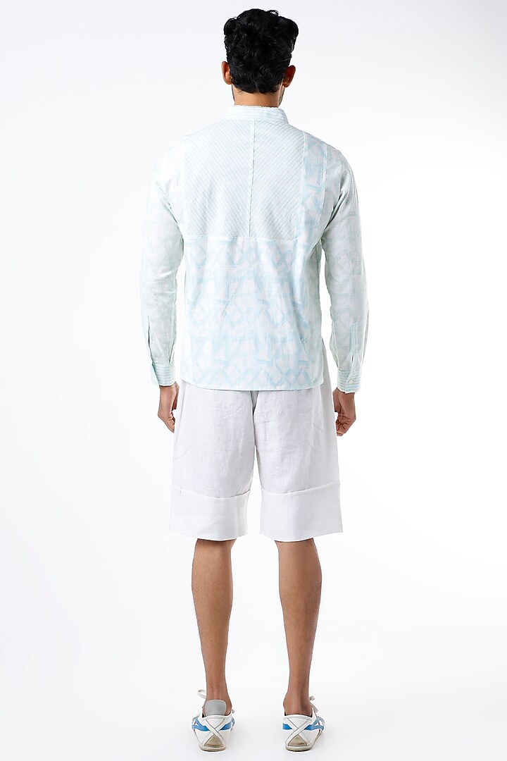 Aqua Geometrical Printed Shirt Kurta by Wendell Rodricks Men at Pernia ...