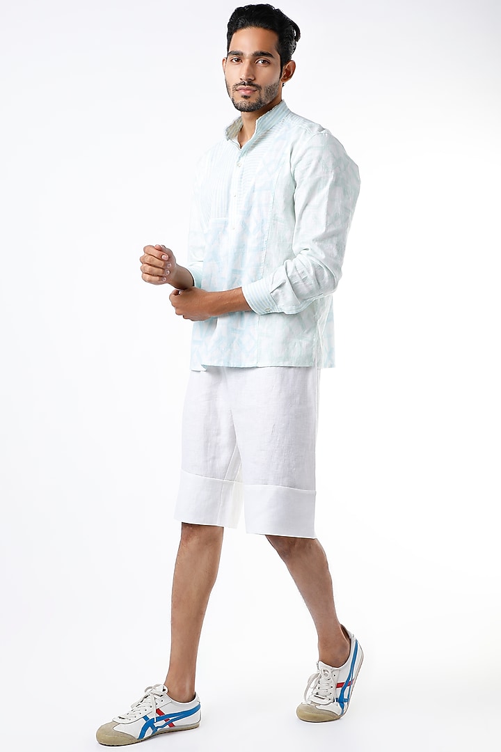 Aqua Geometrical Printed Shirt Kurta by Wendell Rodricks Men at Pernia ...