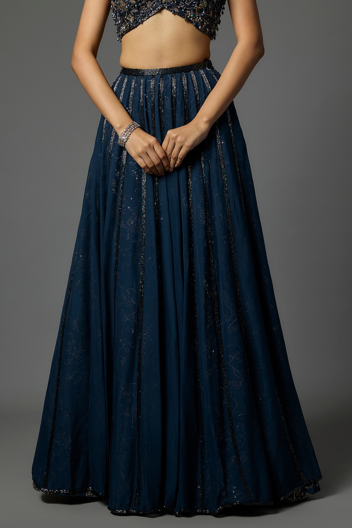 Deep Sapphire Blue Pure Crepe Sequins Embroidered Wedding Lehenga Set ...