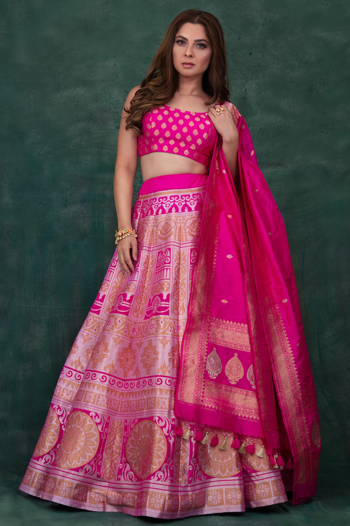 Hot Pink Silk Wedding Lehenga by Warp 'N Weft at Pernia's Pop Up Shop 2025