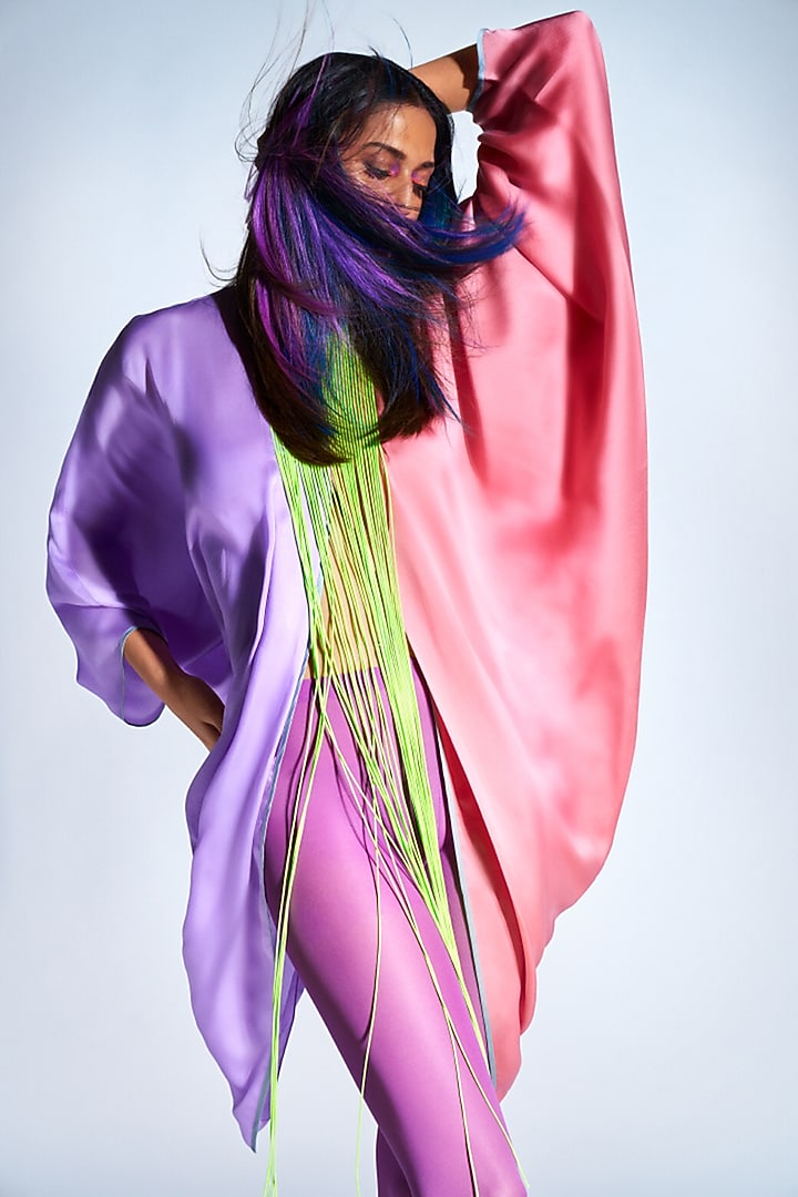 Lilac & Salmon Half N half Fringe Yoke Dress by Amit Aggarwal X Wendell ...