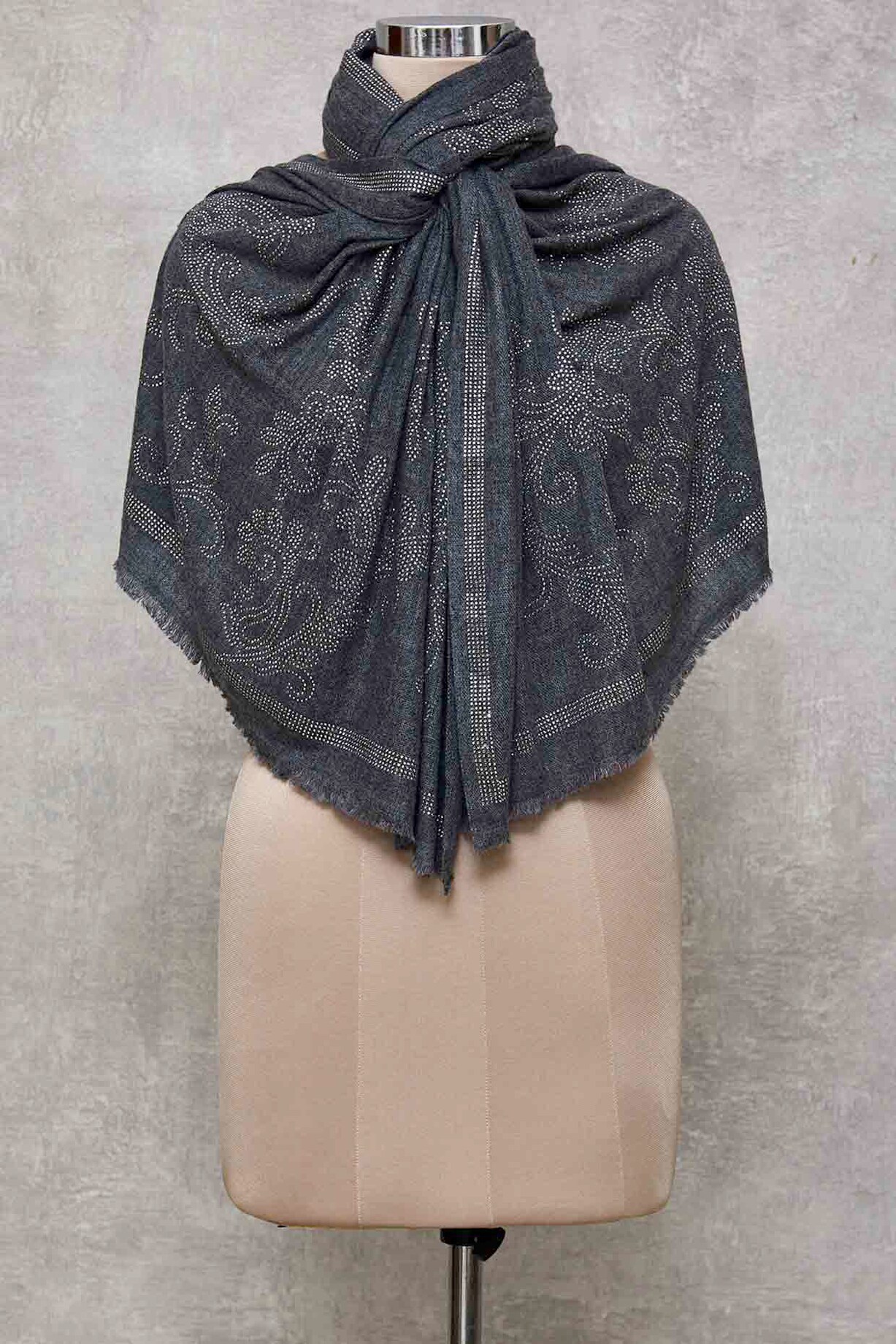 Grey & Silver Swarovski Embroidered Shawl by Wrapture by Suzanne at ...