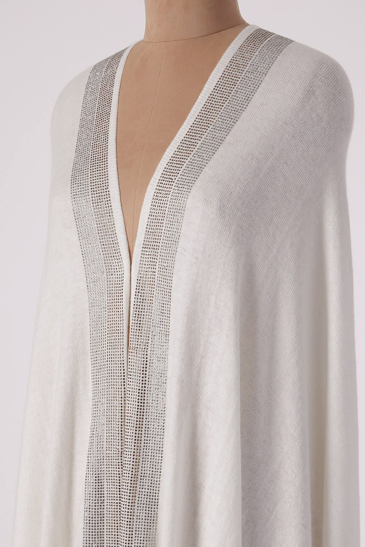 White Knitted & Swarovski Crystal Embroidered Shawl Design by Wrapture ...