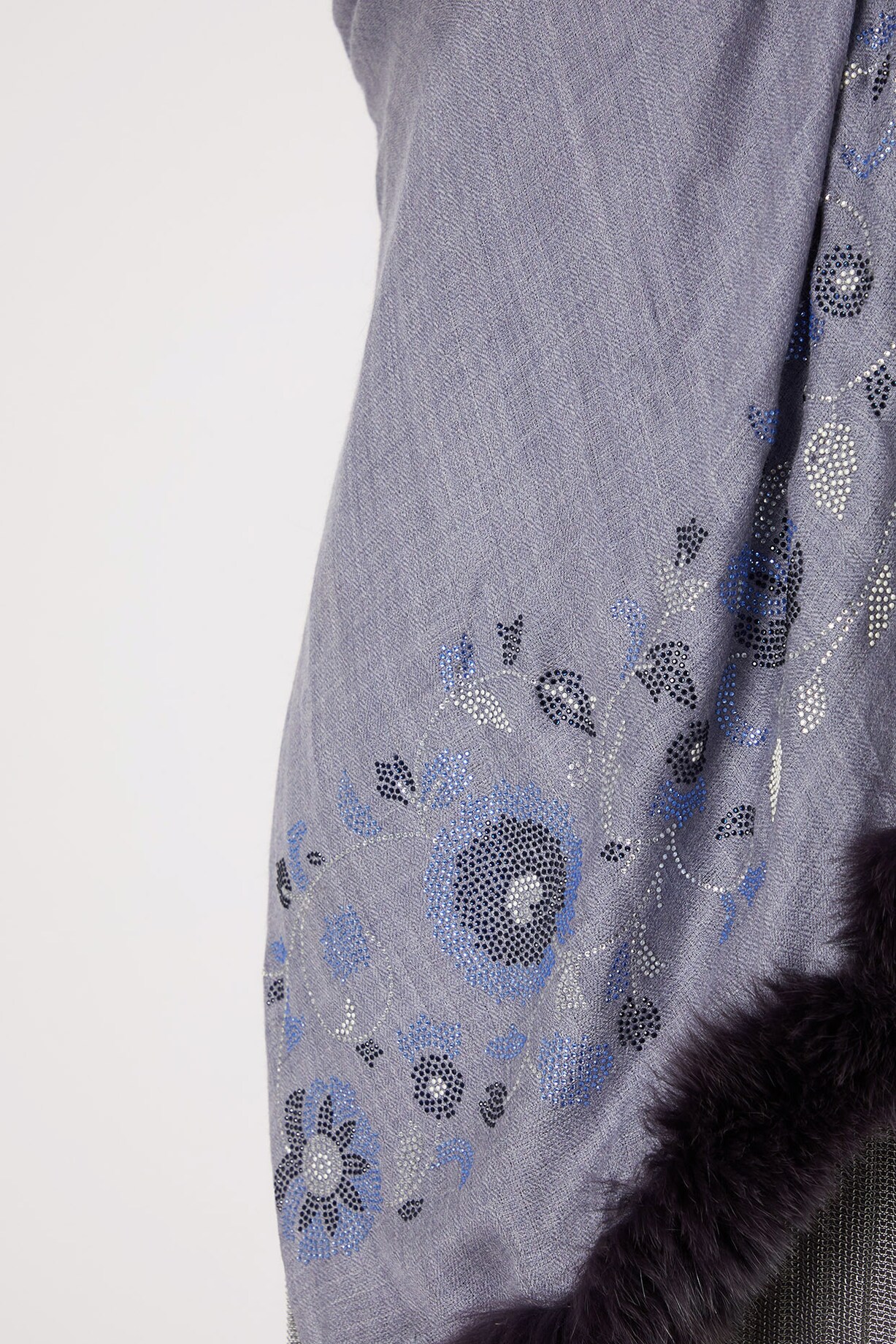 Sky Blue Swarovski Embroidered Shawl With Fur by Wrapture by Suzanne at ...