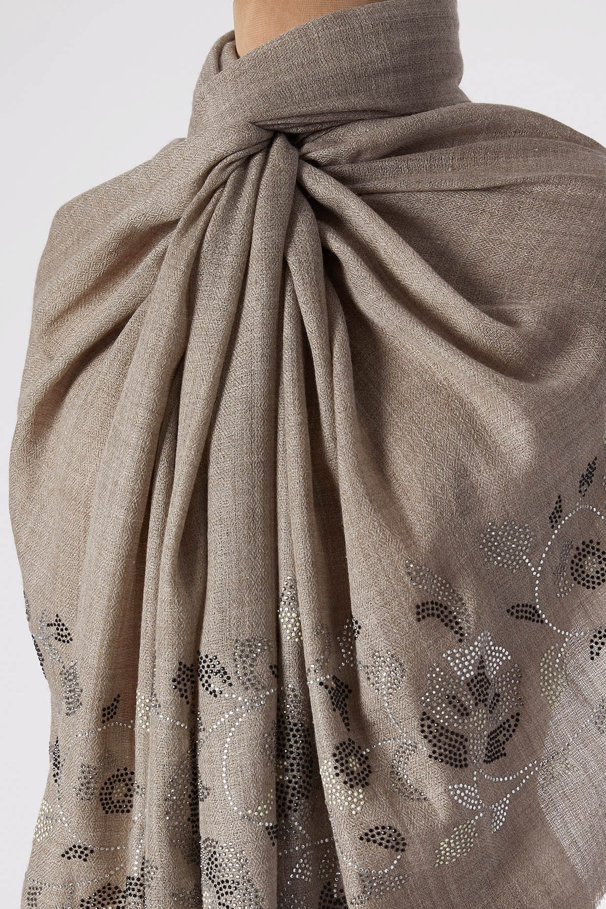 Brown Knitted & Swarovski Embroidered Shawl Design by Wrapture by ...