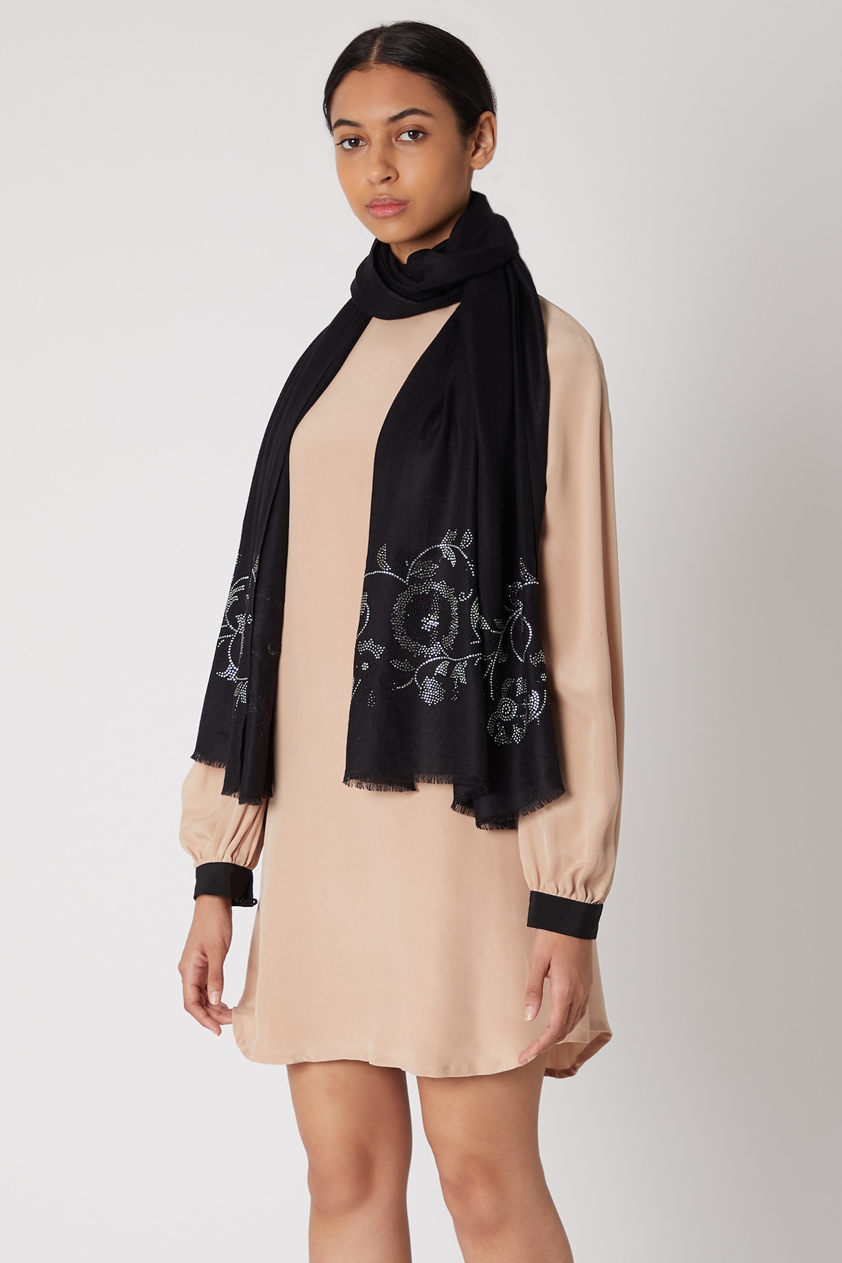 Black Knitted & Swarovski Embroidered Shawl by Wrapture by Suzanne at ...