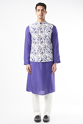 Multi-Colored Floral Raw Silk Nehru Jacket by Yashodhara Men at Pernia ...