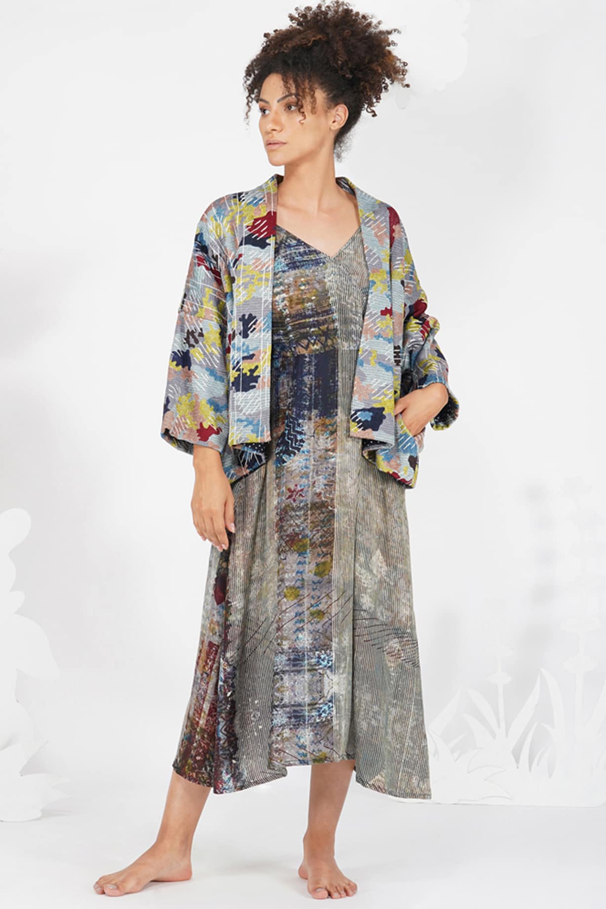 Off-White Floral Printed Jacket Design by YAVI at Pernia's Pop Up Shop 2024