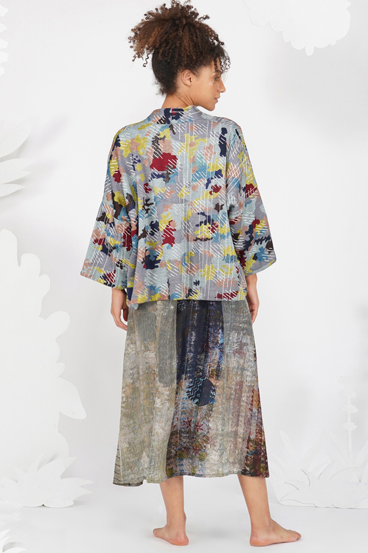 Off-White Floral Printed Jacket Design by YAVI at Pernia's Pop Up Shop 2024