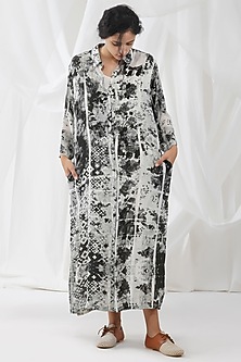 White & Black Cupro Printed Dress Design by YAVI at Pernia's Pop Up ...