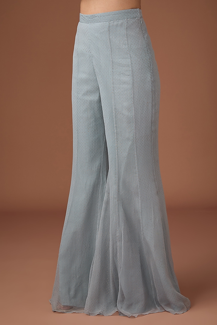 Dull Blue Raw Silk Embroidered Kali Kurta Set by Yashodhara at Pernia's ...