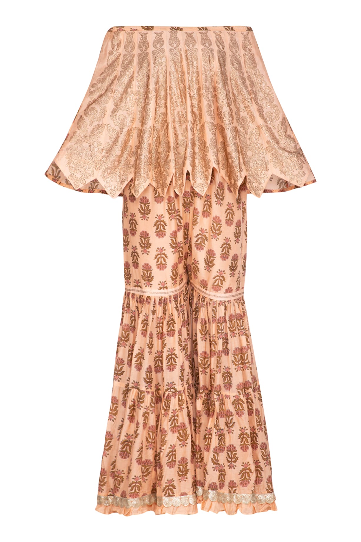 Peach Swarovski Kalidar Top With Printed Sharara Pants by Yuvrani ...