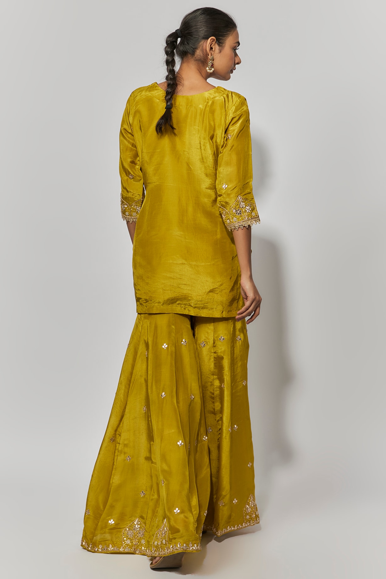 Golden Yellow Pure Spun Silk Gota Embroidered Sharara Set by Yuvrani ...