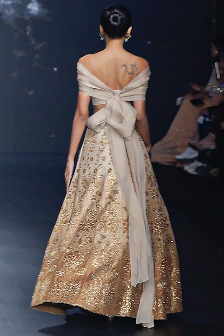 Light Gold Ombre Raw Silk Applique Embroidered Bridal Lehenga Set by ...