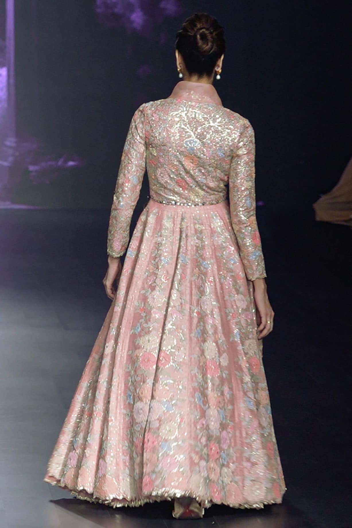 Peach Raw Silk Applique Embroidered Anarkali Lehenga Set by Yaksi ...