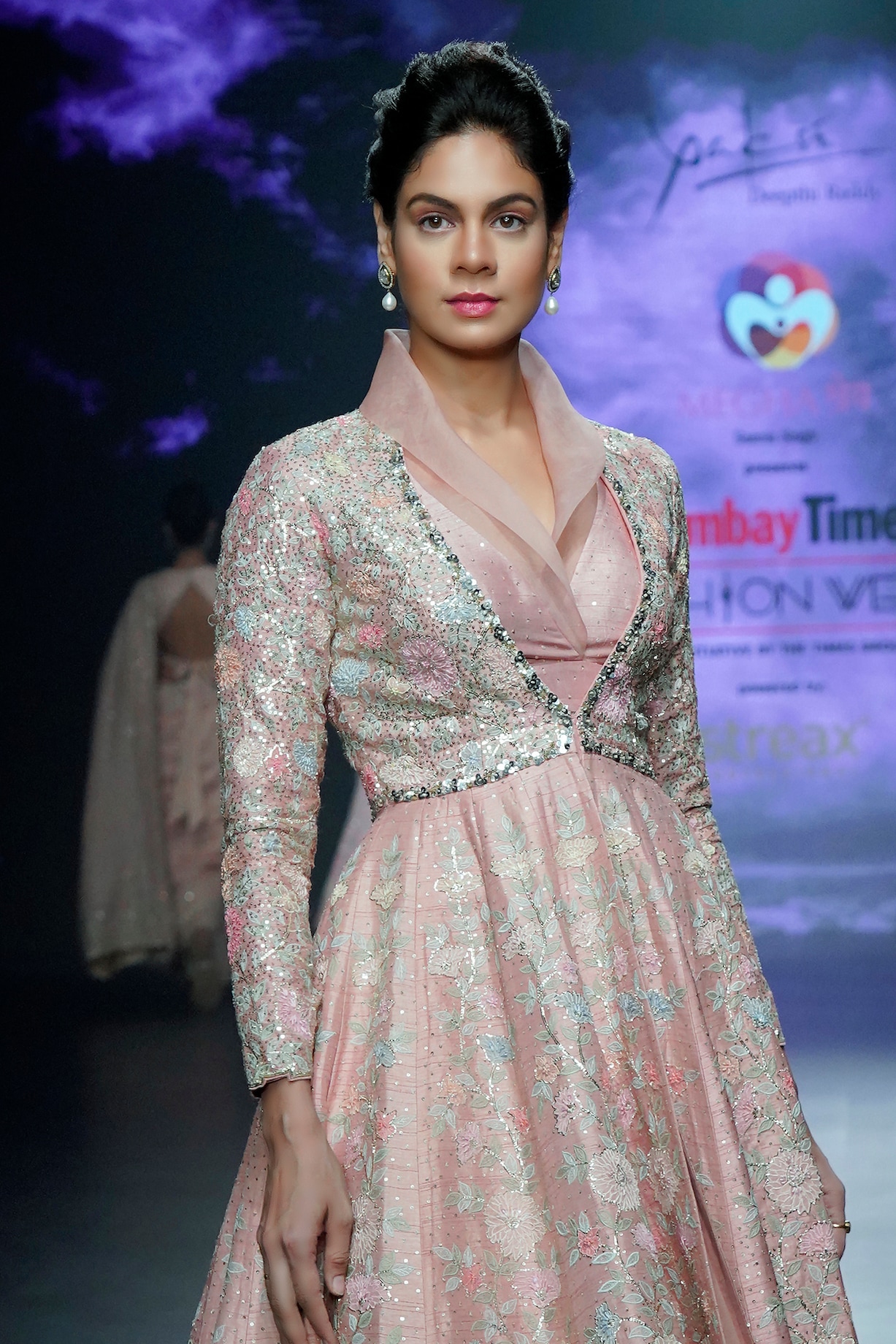 Peach Raw Silk Applique Embroidered Anarkali Lehenga Set by Yaksi ...