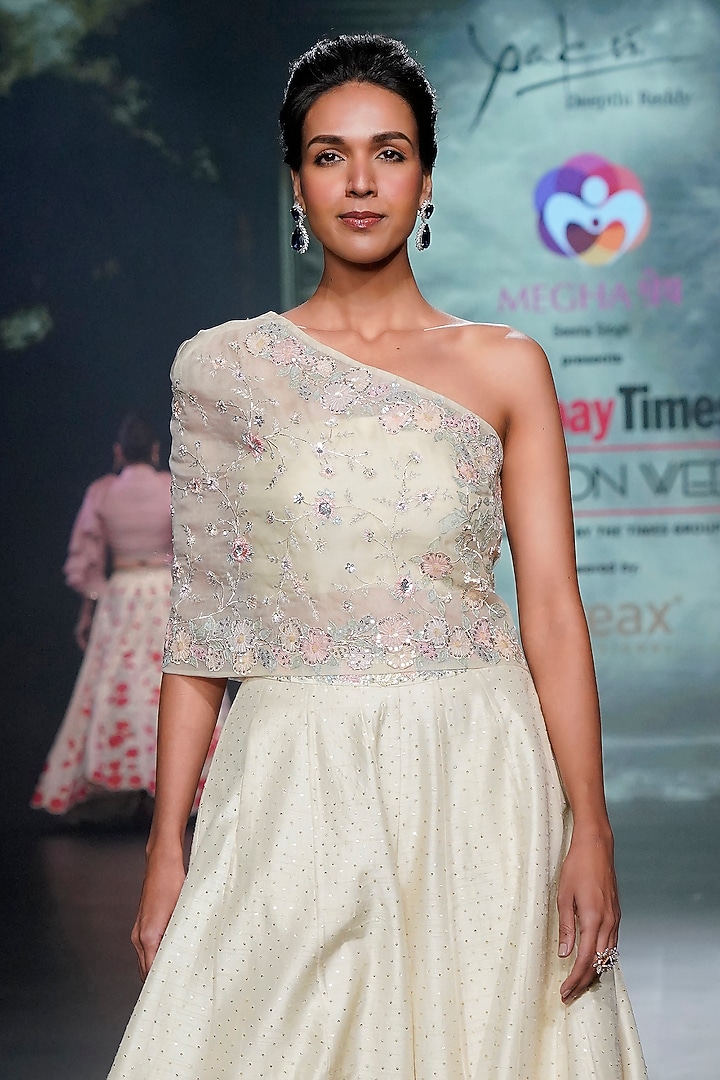 Light Yellow Raw Silk Floral Applique Embellished Sharara Set by Yaksi ...