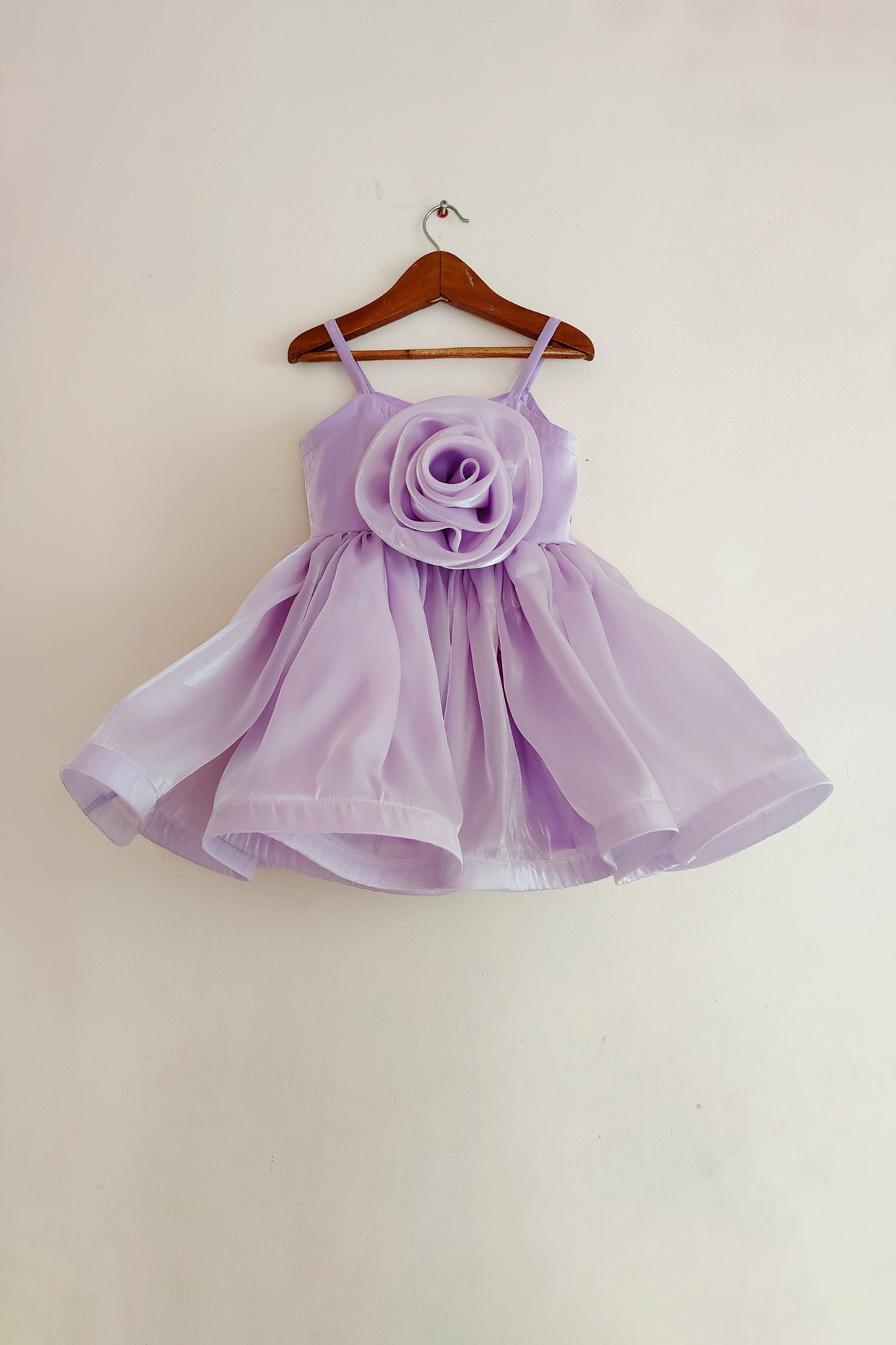 Lavender Shimmer Organza 3D Floral Dress For Girls by YMKids at Pernia's Pop Up Shop 2025