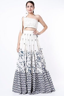 Blue Printed SKirt Set Design by Yogita Kadam at Pernia's Pop Up Shop 2023