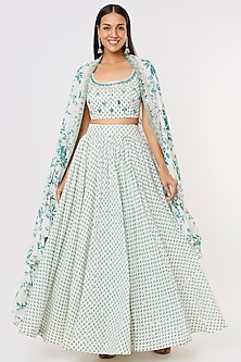 Mint & Off-White Embroidered & Printed Lehenga Set For Girls Design by ...