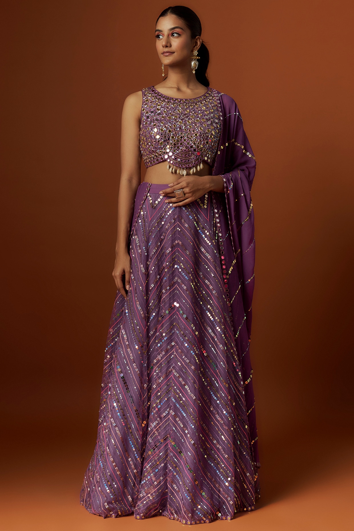 Purple Net Hand Embroidered Wedding Lehenga Set by Yoshita Couture at ...