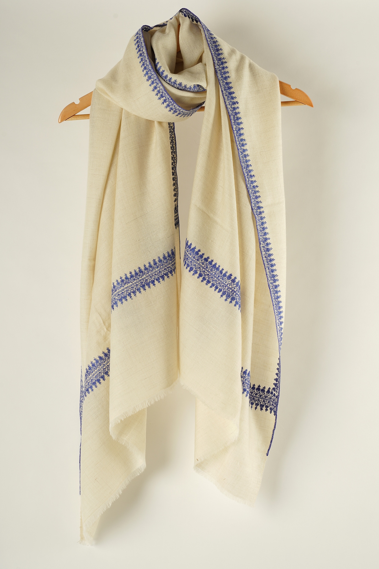 Cream Pashmina Handwork Shawl by YARNS & BLOOM at Pernia's Pop Up Shop 2025