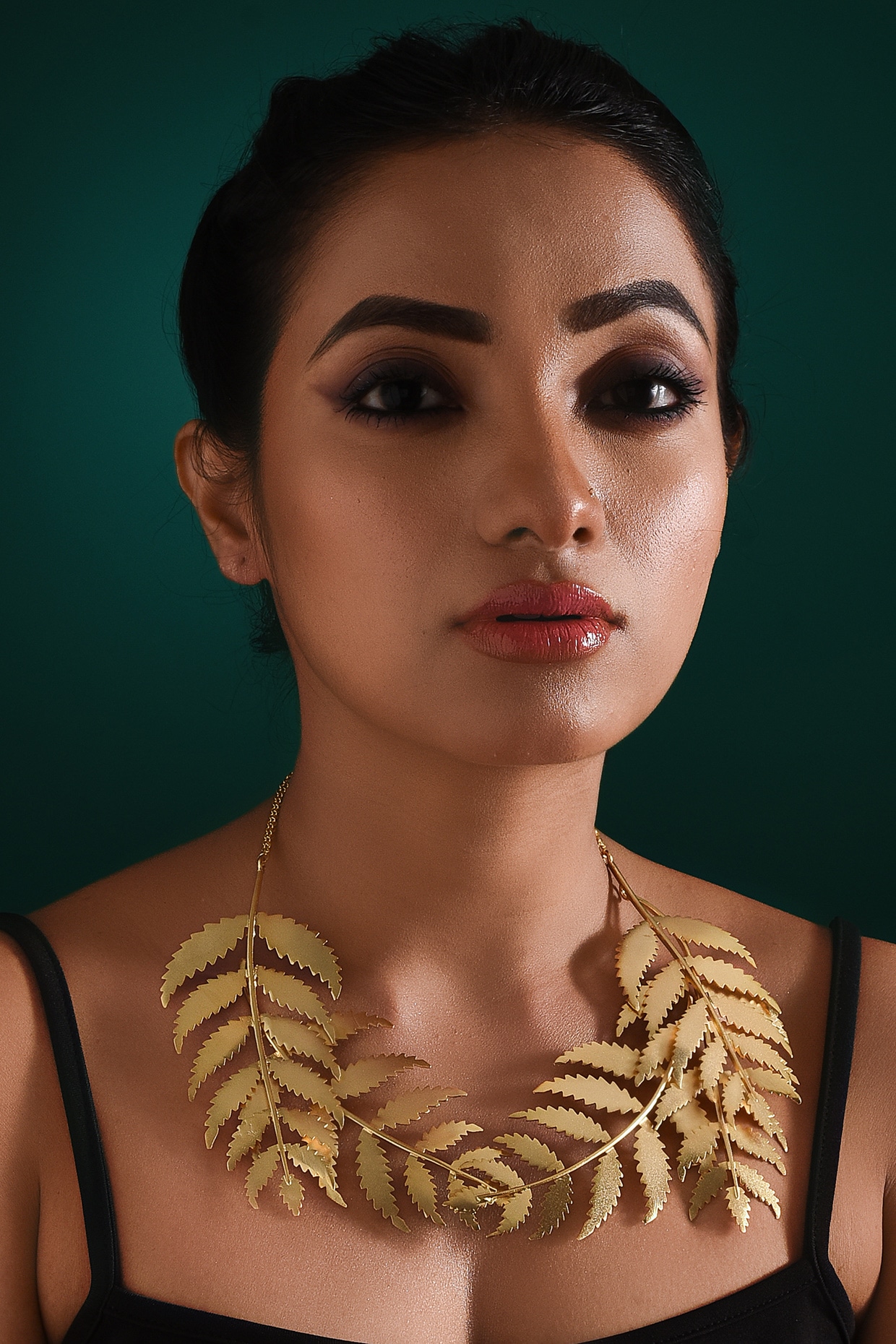 Gold Finish Leaf Statement Necklace by ZAZA BY SOMYA at Pernia's Pop Up ...