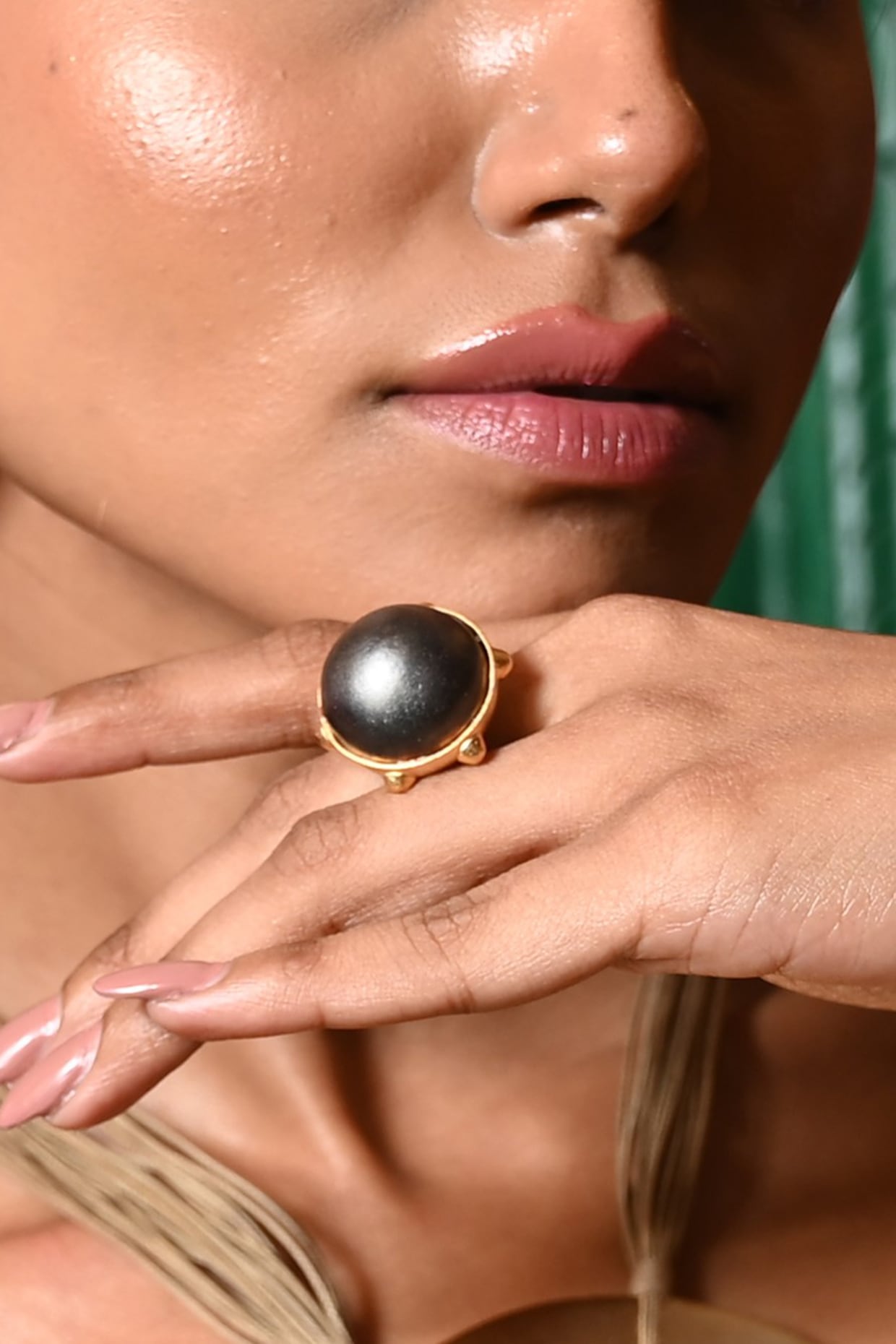 Gold Finish Cocktail Ring by ZAZA BY SOMYA at Pernia's Pop Up Shop 2024