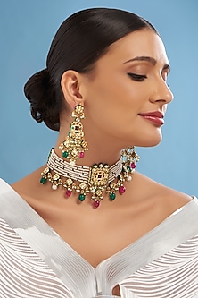 Gold Finish Kundan Polki & Multi-Colored Stone Choker Necklace Set Design by Zevar by Geeta at ...