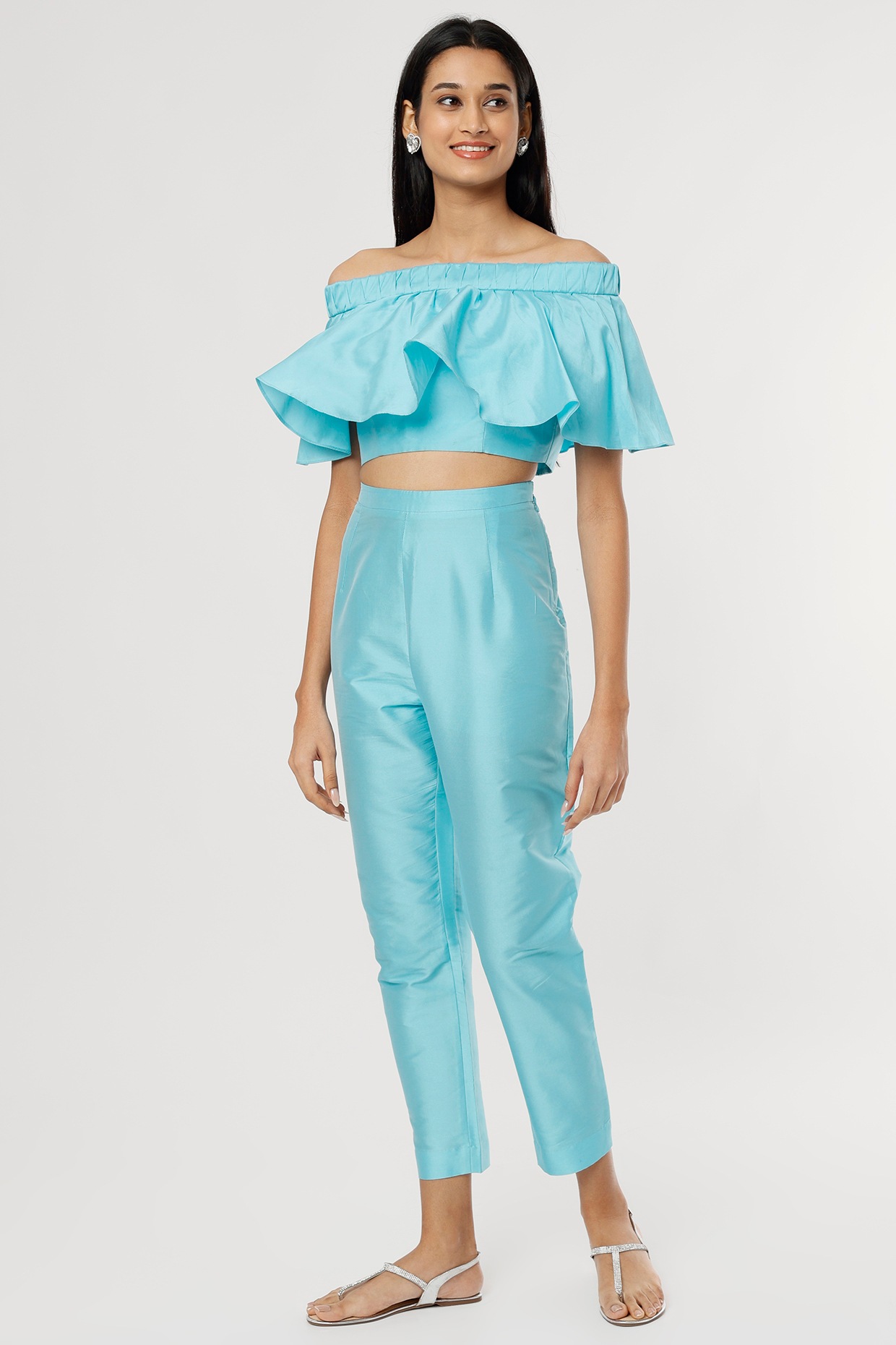 Sky Blue Taffeta Silk Pant Set by zeel doshi thakkar at Pernia's Pop Up Shop 2025