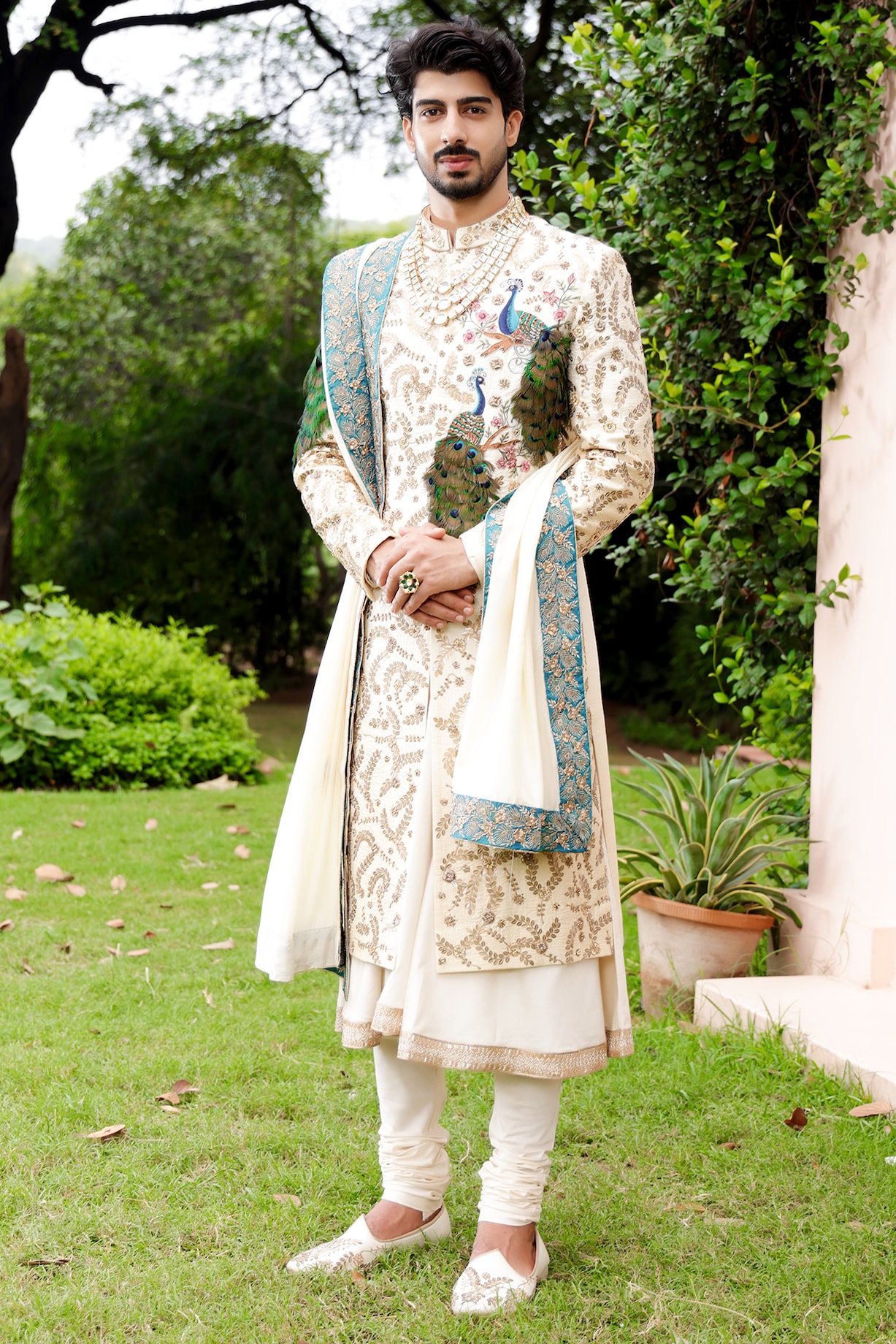 Ivory Pure Raw Silk Hand Embroidered Sherwani Set by ZENITH COUTURE at ...