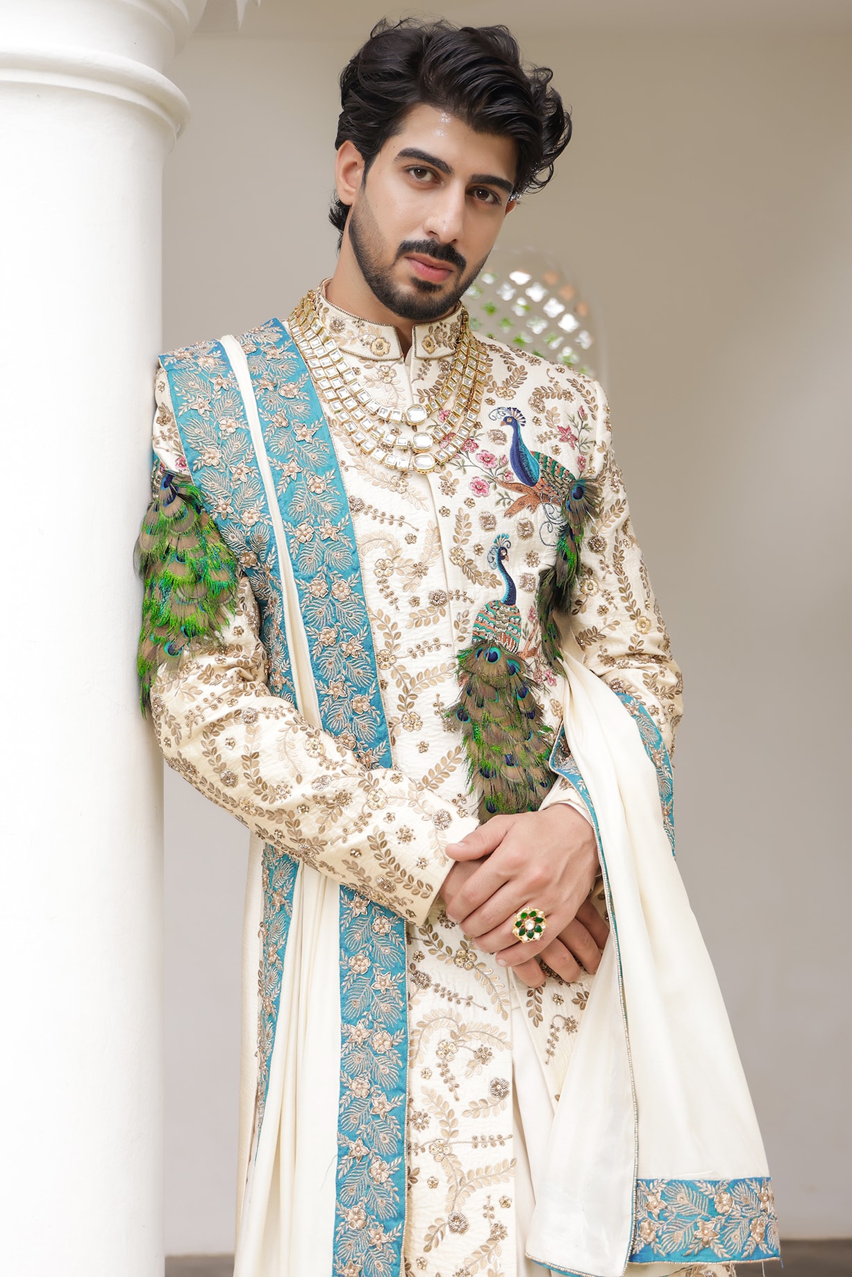 Ivory Pure Raw Silk Hand Embroidered Sherwani Set by ZENITH COUTURE at ...