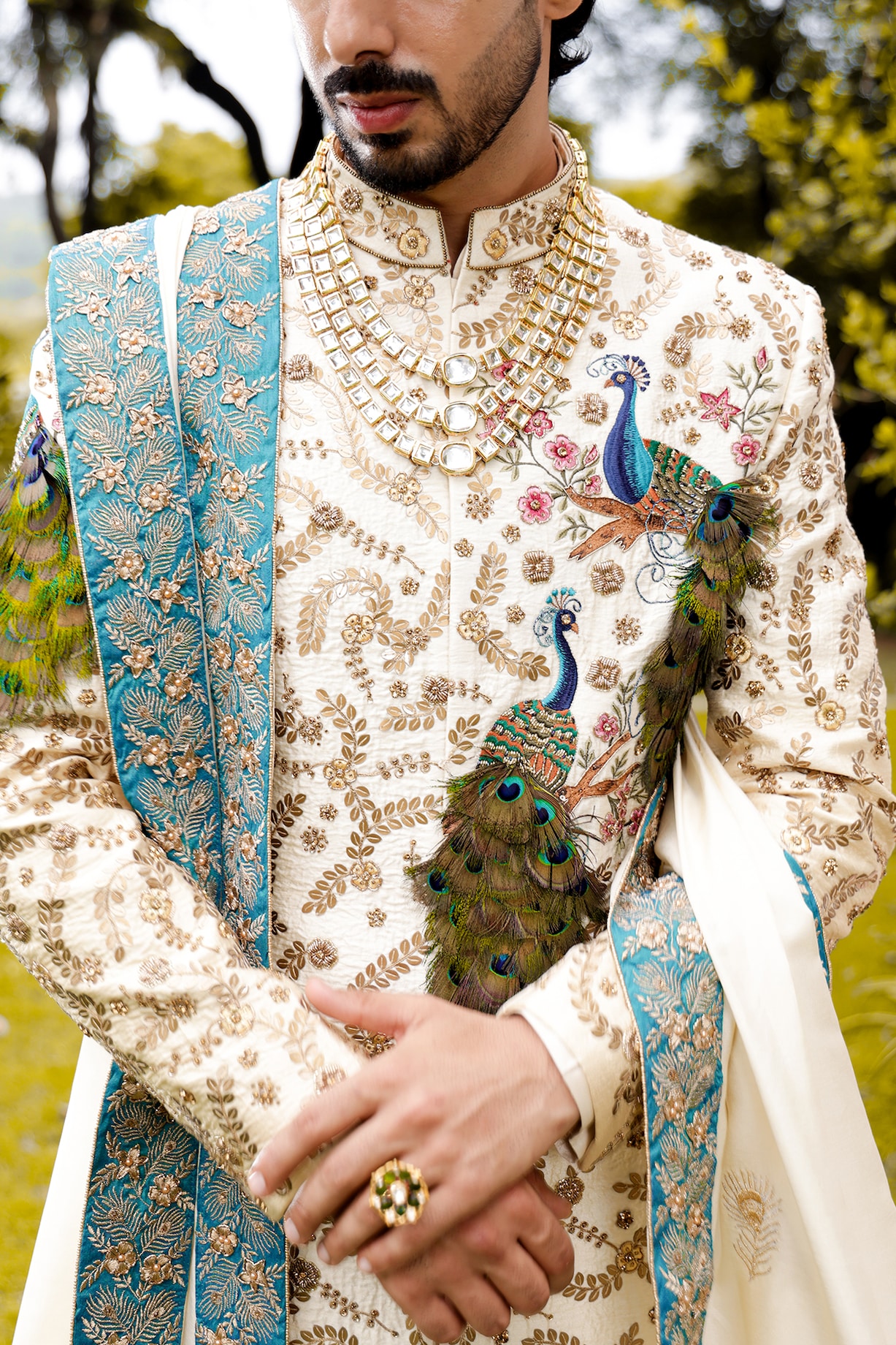 Ivory Pure Raw Silk Hand Embroidered Sherwani Set by ZENITH COUTURE at ...