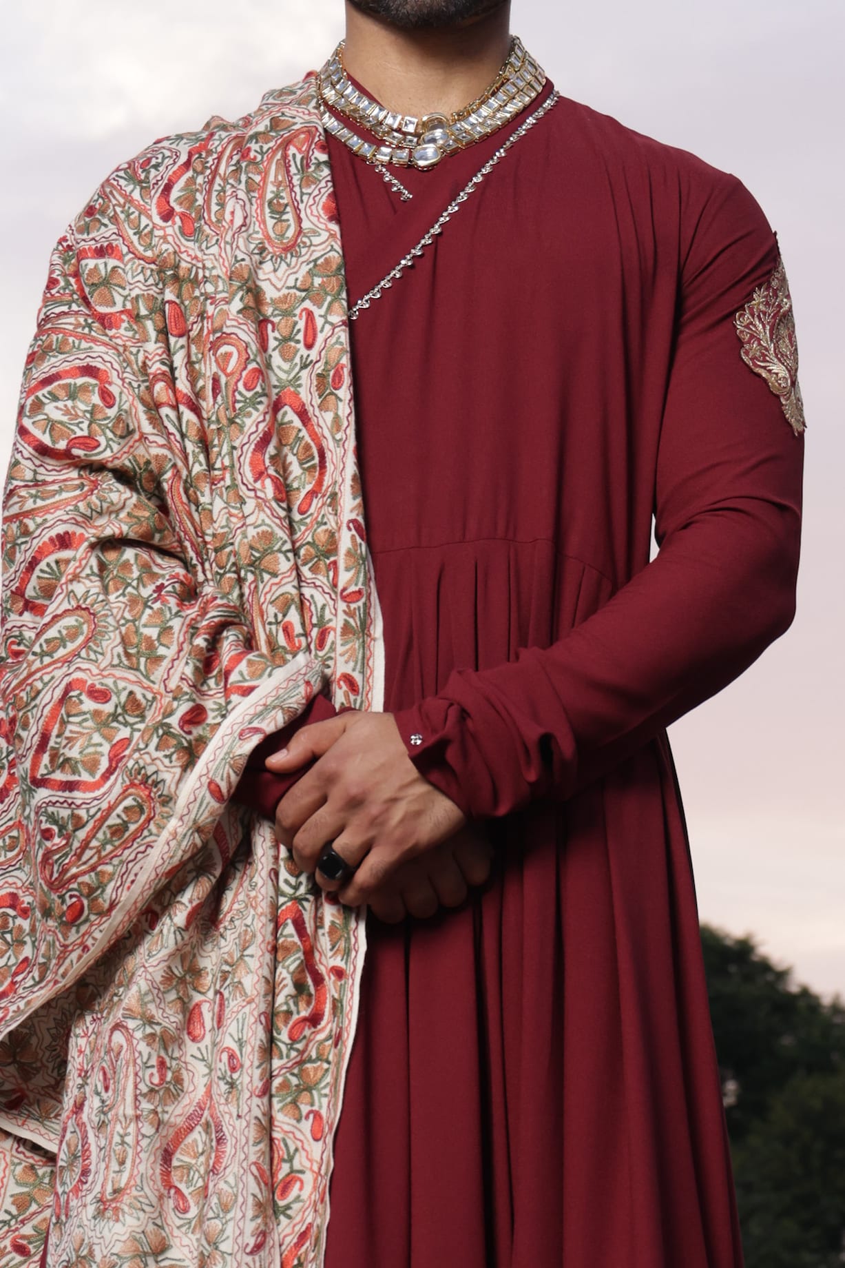 Maroon Crepe Hand Embroidered Anarkali Kurta Set by ZENITH COUTURE at ...