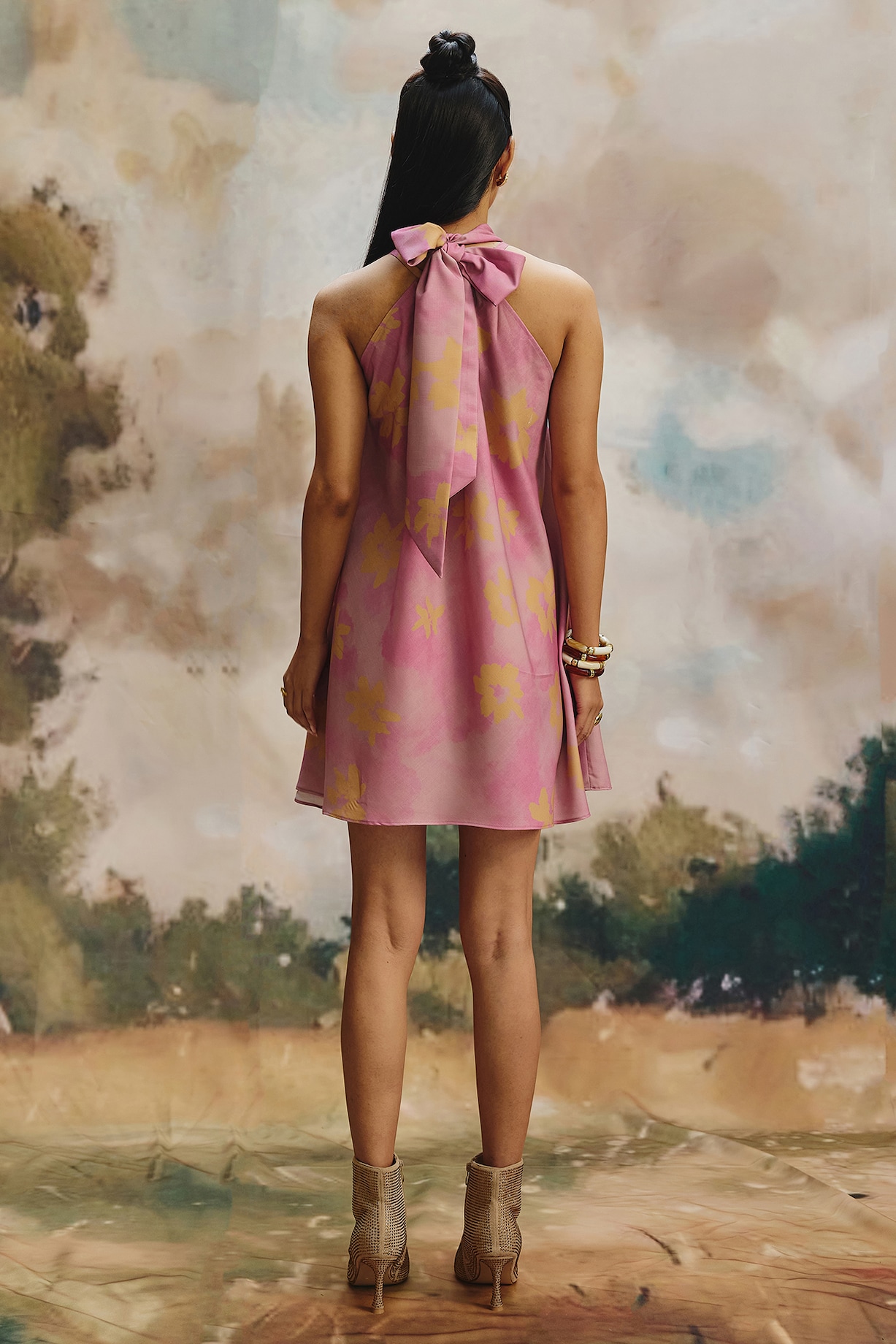 Multi-Colored Cotton Linen Halter Mini Summer Dress by ZiP by Payal ...