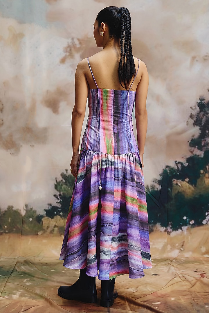 Multi-Colored Linen Striped Midi Summer Dress by ZiP by Payal & Zinal ...