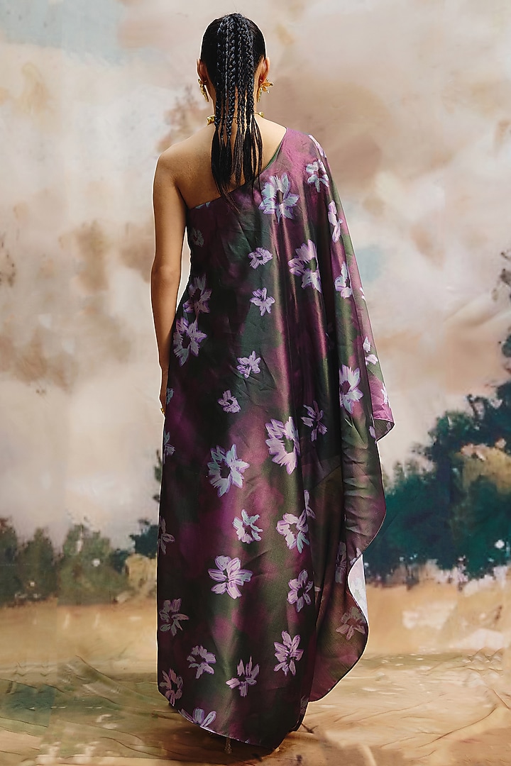 Multi-Colored Silk Floral Draped Cape Summer Dress by ZiP by Payal ...