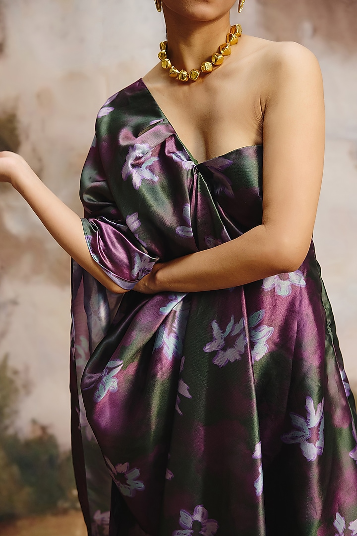 Multi-Colored Silk Floral Draped Cape Summer Dress by ZiP by Payal ...