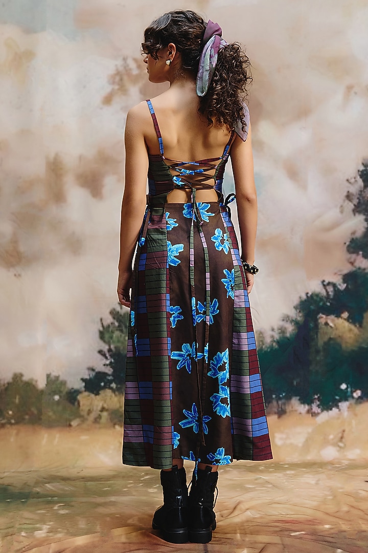 Multi-Colored Linen Floral Midi Summer Dress by ZiP by Payal & Zinal at ...