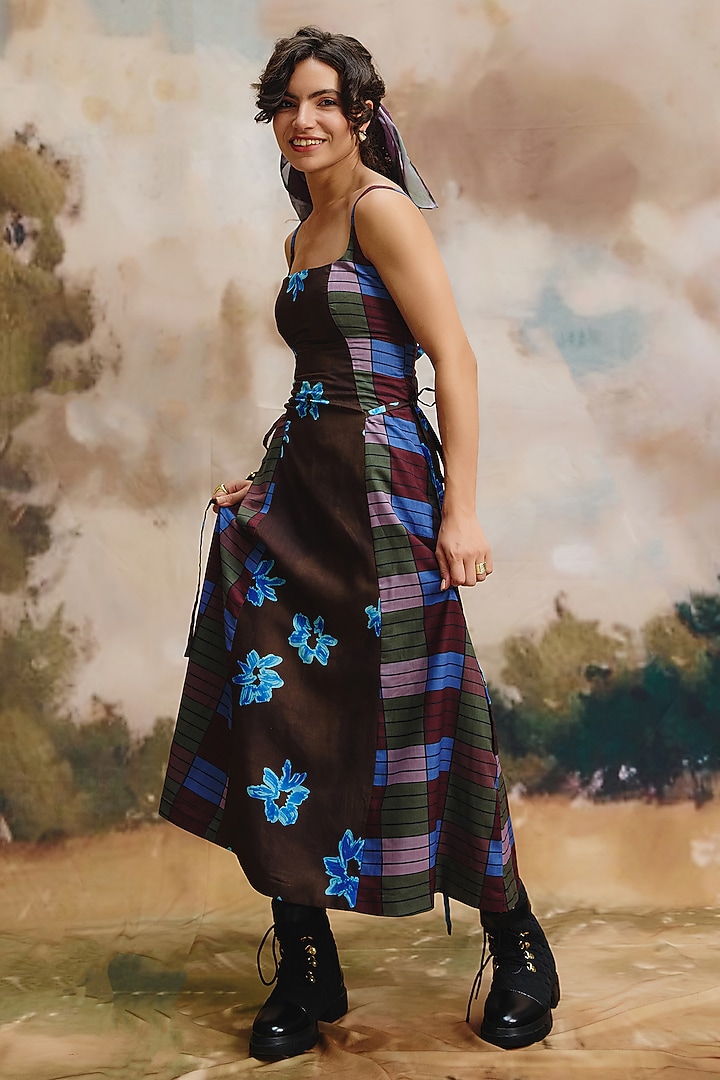 Multi-Colored Linen Floral Midi Summer Dress by ZiP by Payal & Zinal at ...