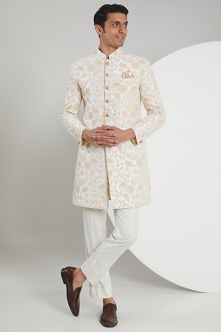 Ivory Jacquard Embroidered Achkan Set by Zoop Men at Pernia's Pop Up ...