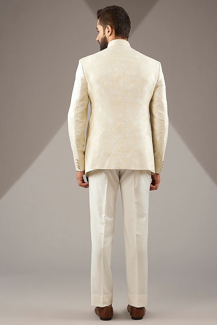 Cream Jacquard Bandhgala Set by Zoop Men at Pernia's Pop Up Shop 2026