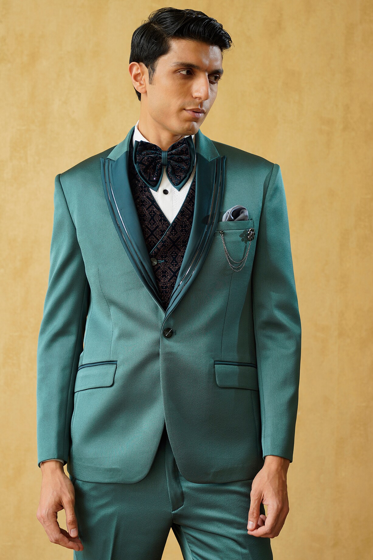 Light Teal Green Jacquard Tuxedo Set by Zoop Men at Pernia's Pop Up ...