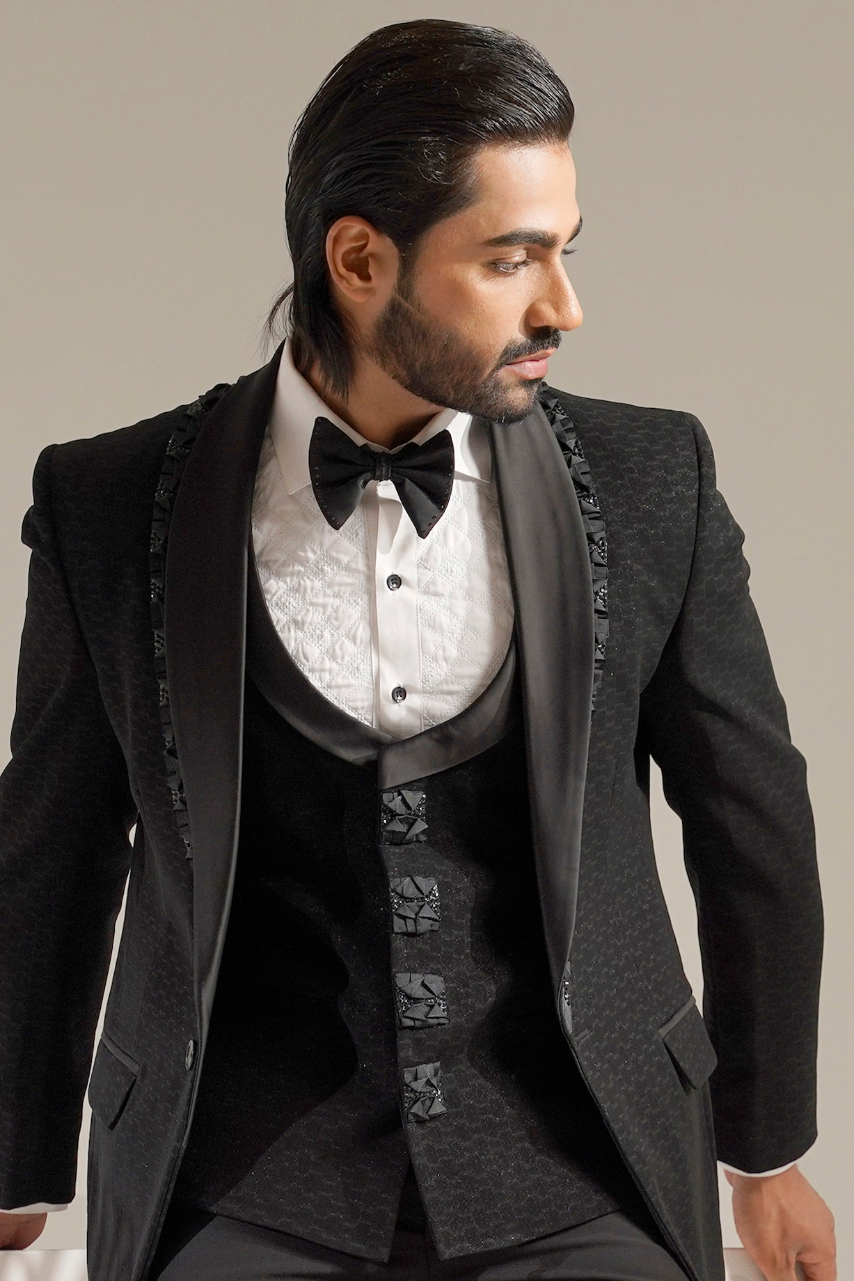 Black Jacquard Embroidered Tuxedo Set by Zoop Men at Pernia's Pop Up ...