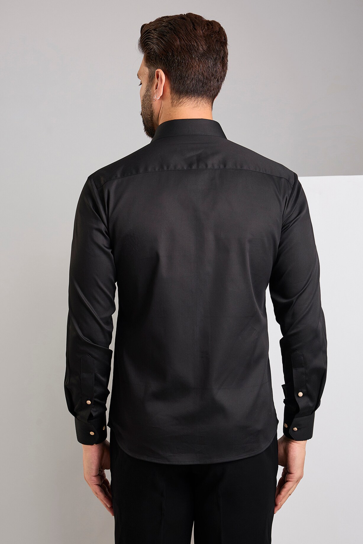 Black Cotton Satin Hand Embroidered Party Wear Shirt by Zoop Men at ...