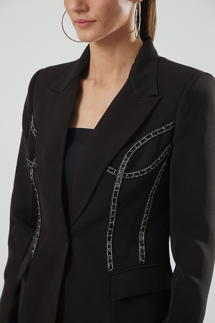 Black Hand Embellished Blazer Set by Zosia at Pernia's Pop Up Shop 2026