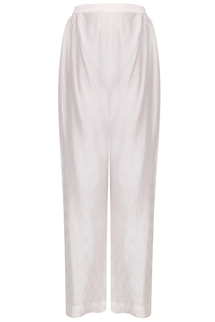 Ivory textured badla work kaftan with wide leg pants available only at ...