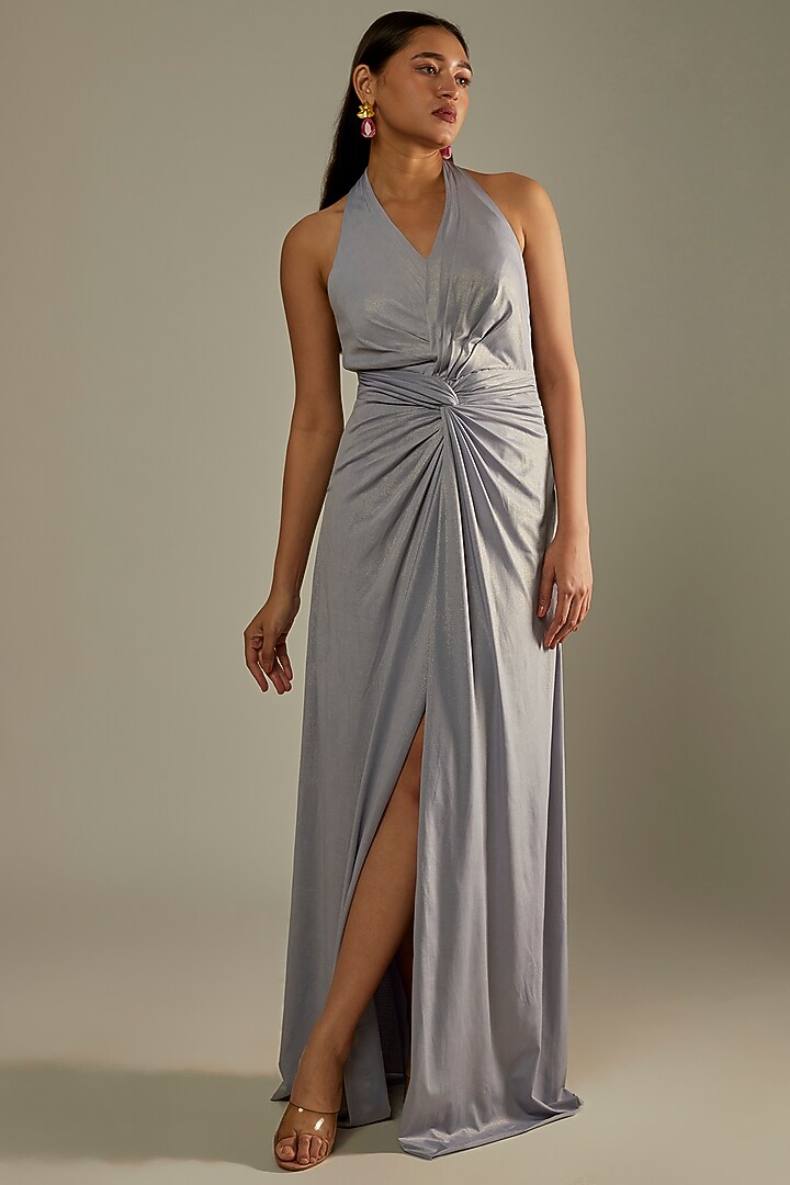 Gold & Grey Metallic Jersey Draped Gown by Zwaan at Pernia's Pop Up ...